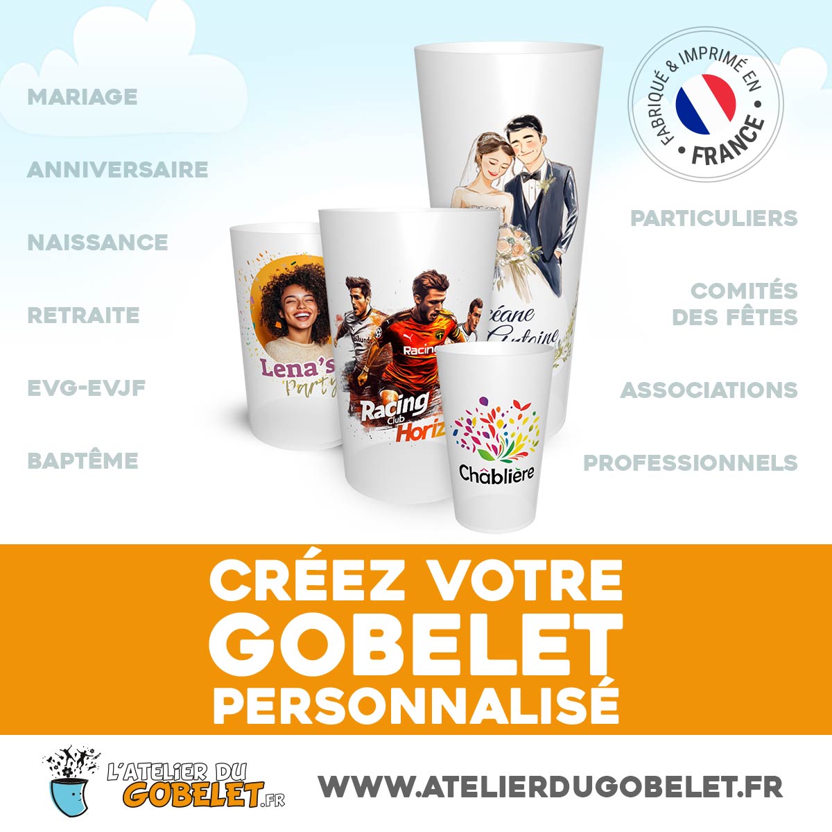 Gobelets réutilisables personnalisés - Idéals pour mariages, festivals ...